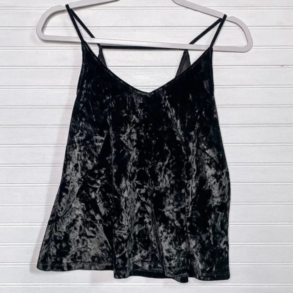 Double Zero Spaghetti Strap Velvet Texture Black Tank… - Gem